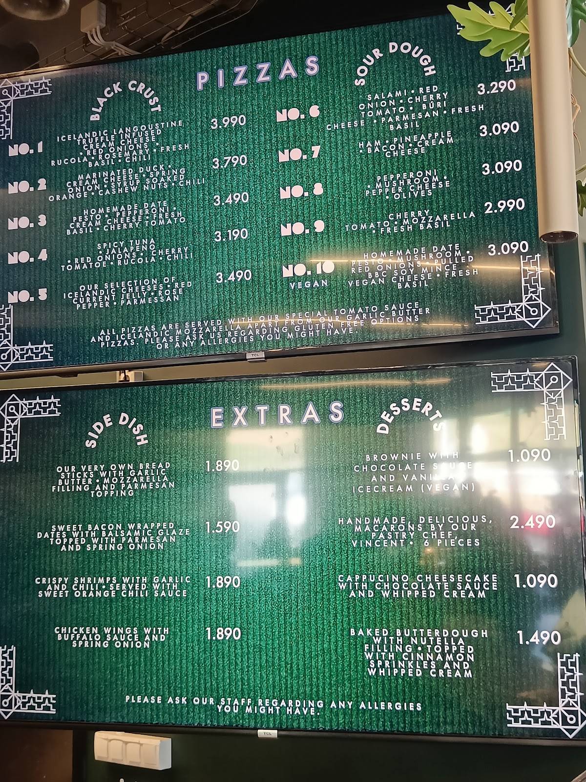 Menu at Black Crust Pizzeria, Vik
