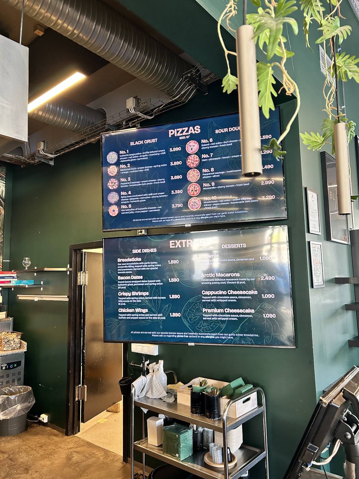 Menu at Black Crust Pizzeria, Vik