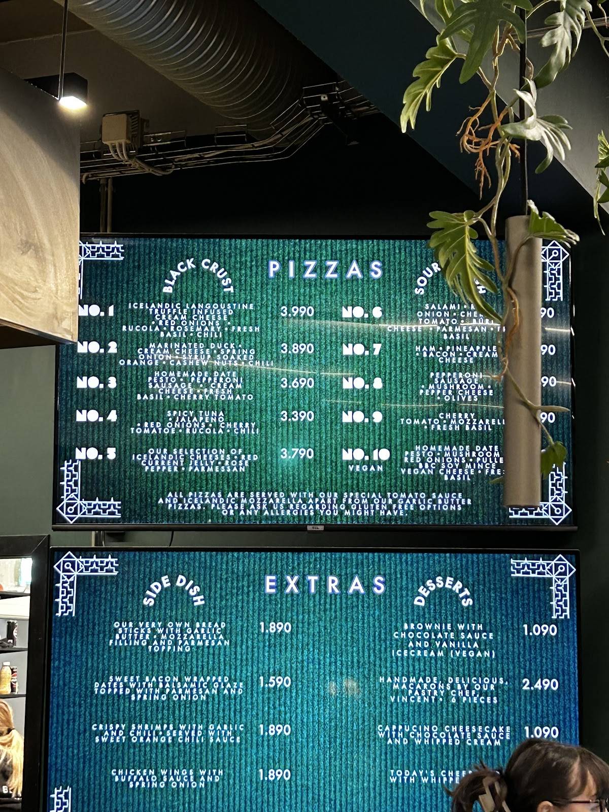 Menu at Black Crust Pizzeria, Vik