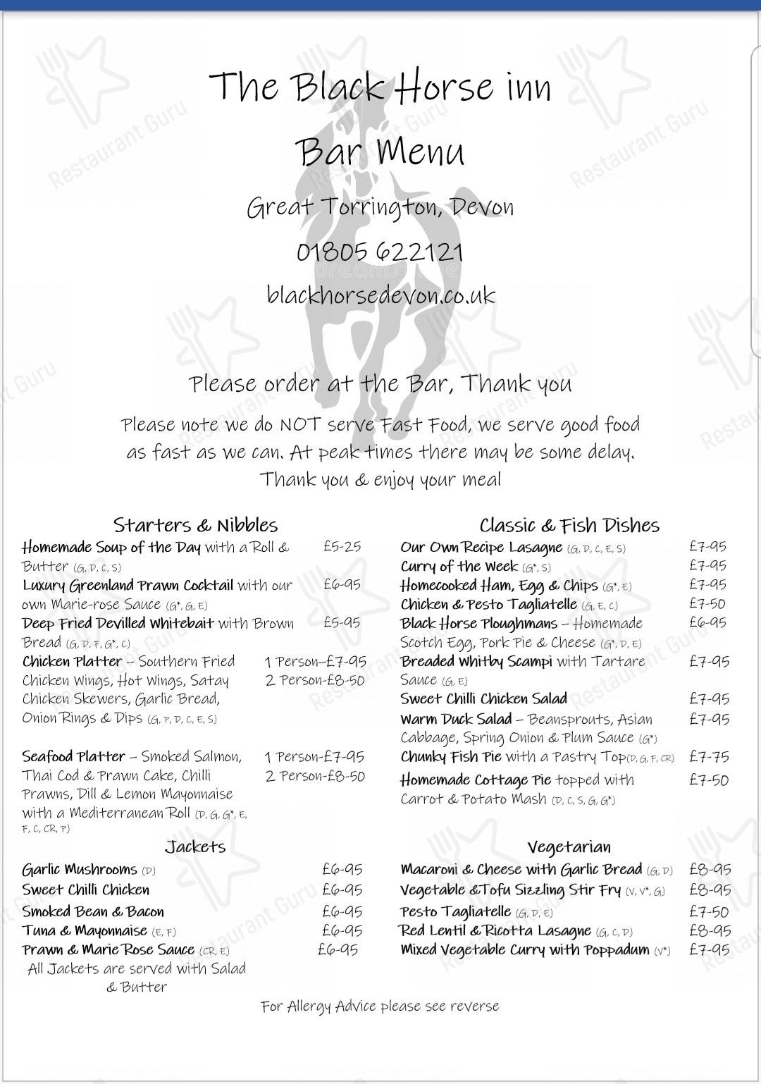 Menu at Black Horse pub & bar, Great Torrington