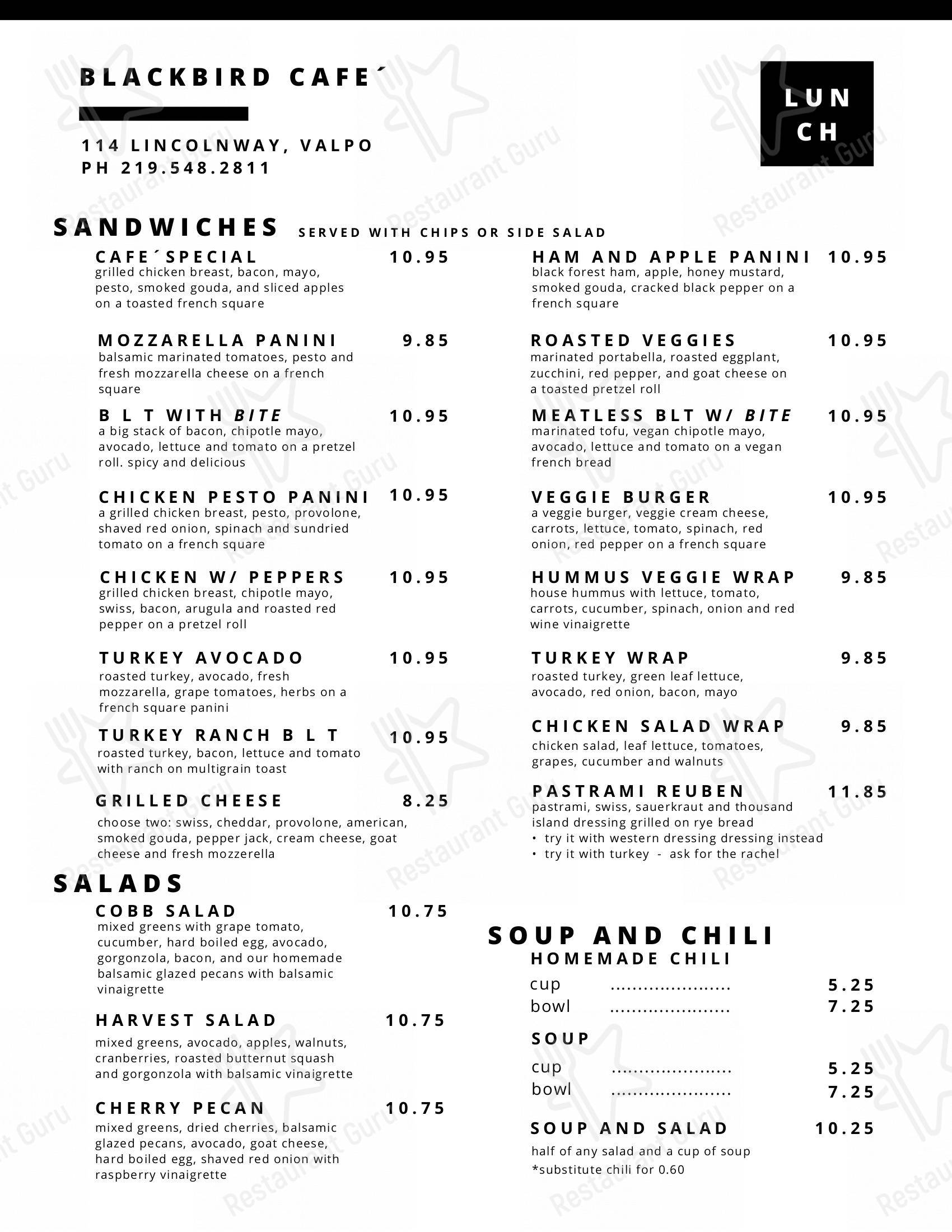 Menu at Blackbird Cafe, Valparaiso