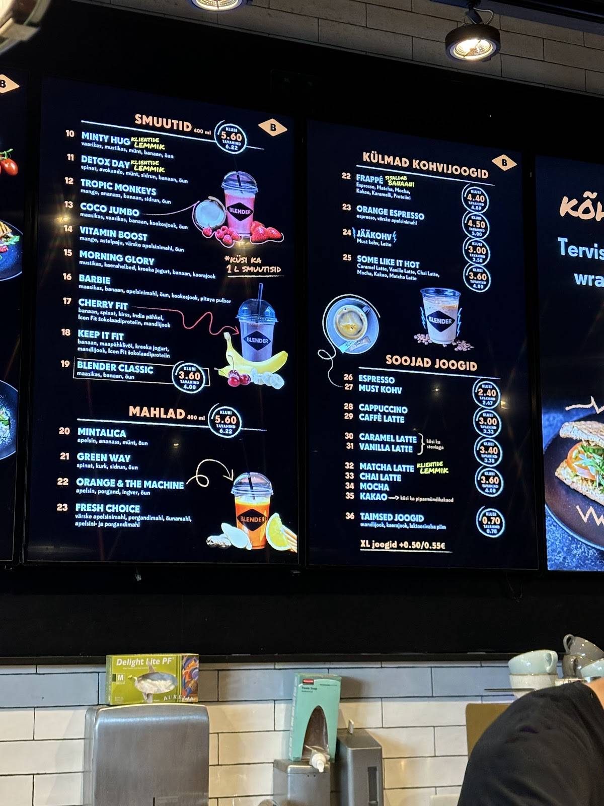 Menu at Blender mahla ja kohvibaar cafe, Tallinn, Suur-Sõjamäe tn 4