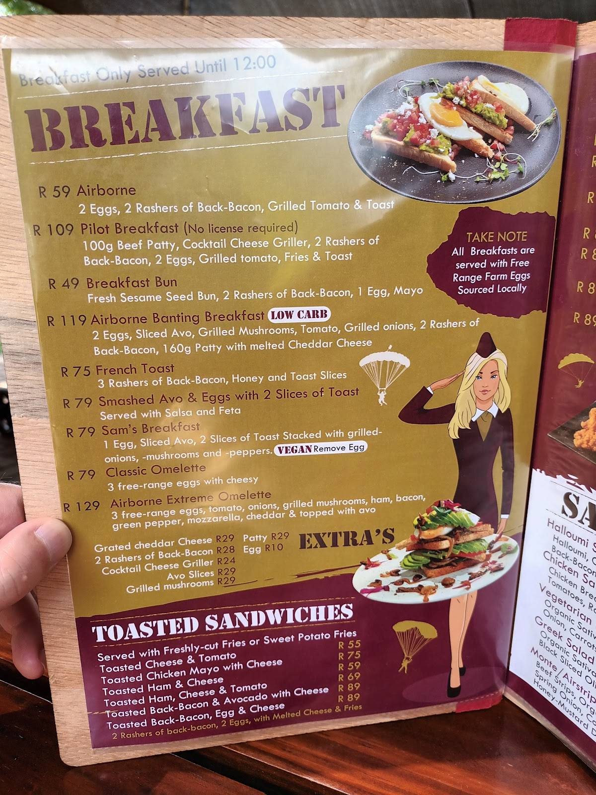 Menu at Airborne Cafe FATP, Bloemfontein, Blue Skies Blvd