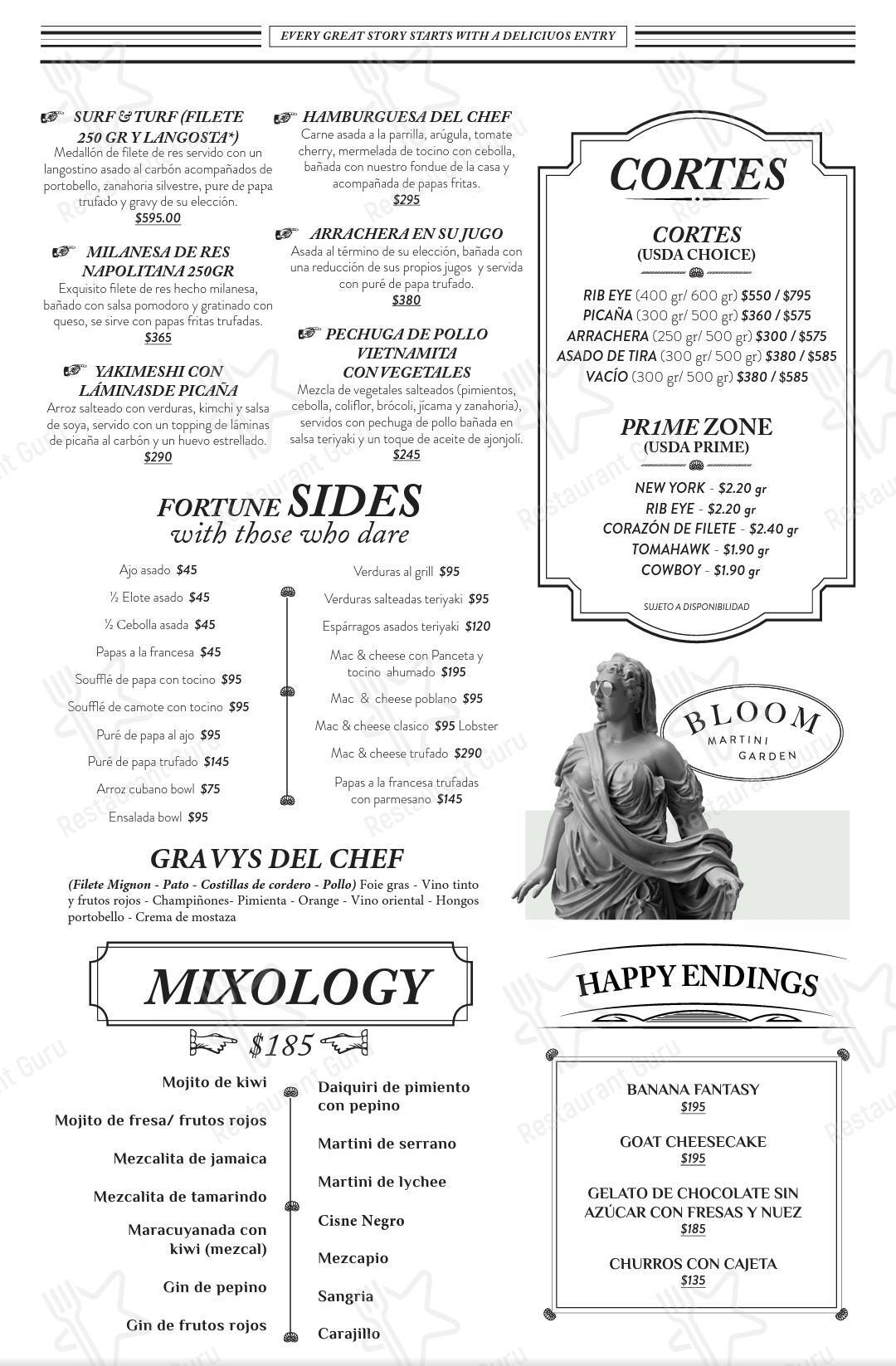 Carta del pub y bar Bloom Martini Garden, Merida
