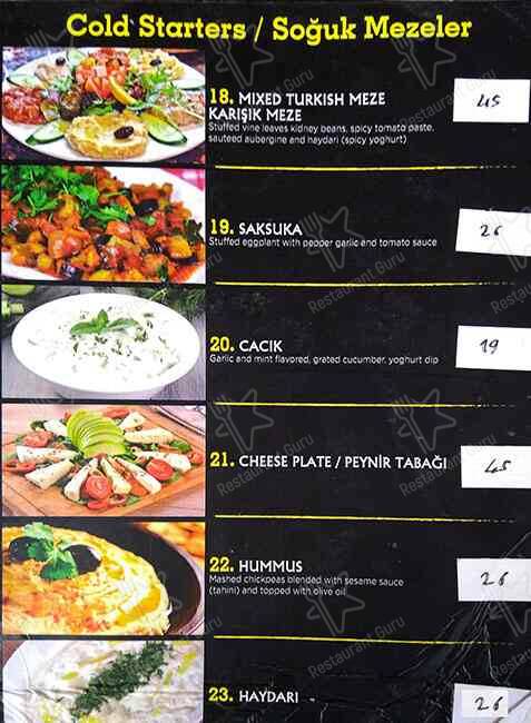 Menu at Blu Kitchen, Istanbul