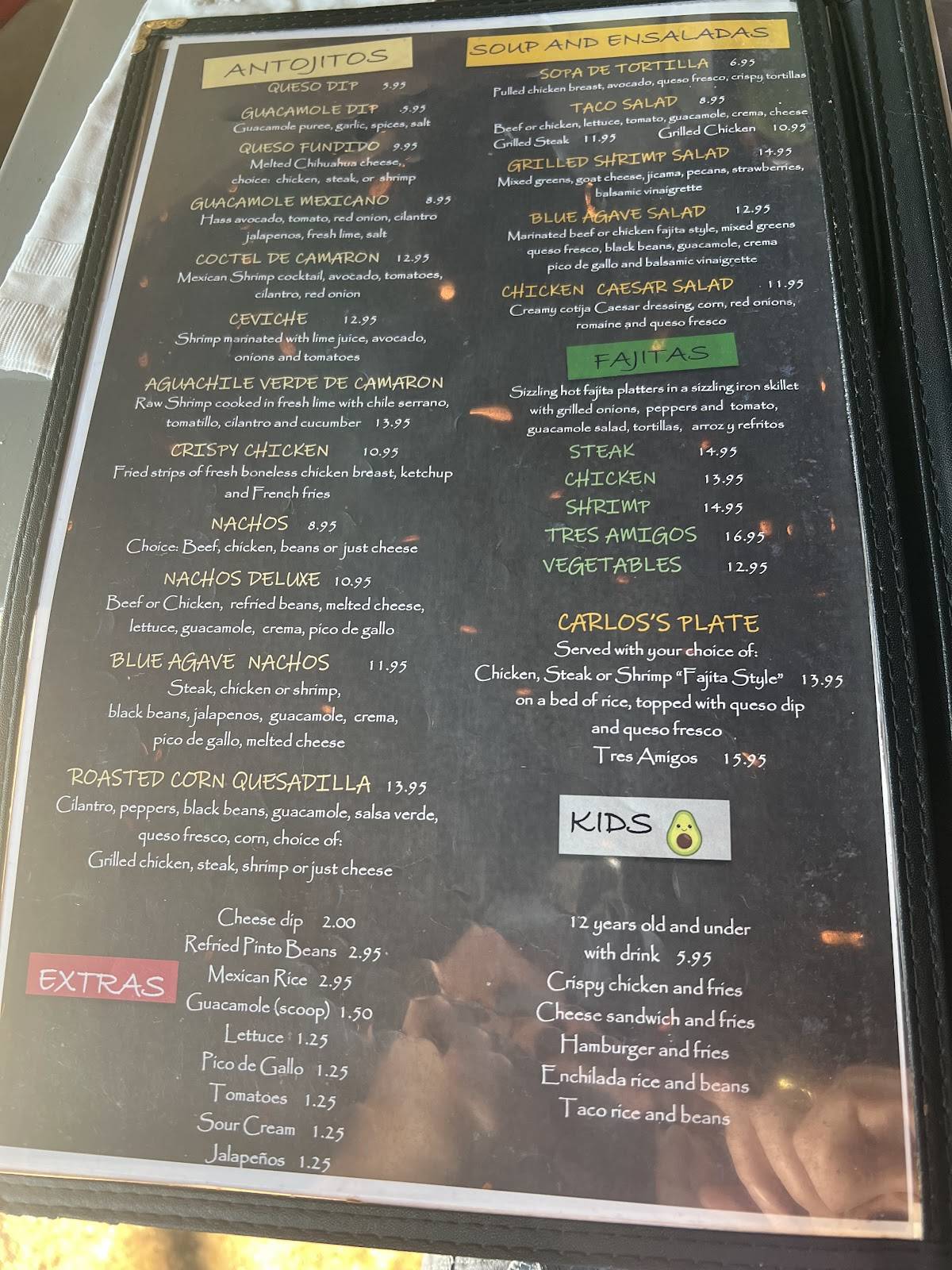 Menu at Blue Agave Cantina pub & bar, Columbiana