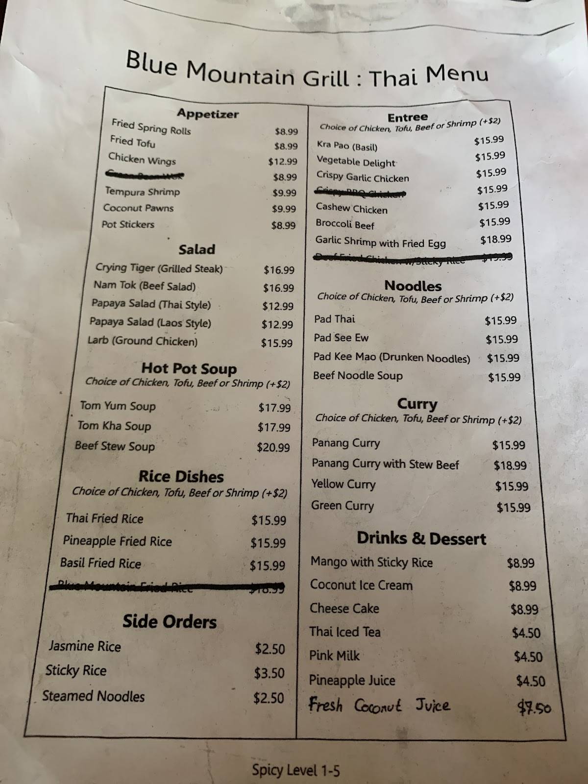Menu at Blue Mountain Grill restaurant, Acme