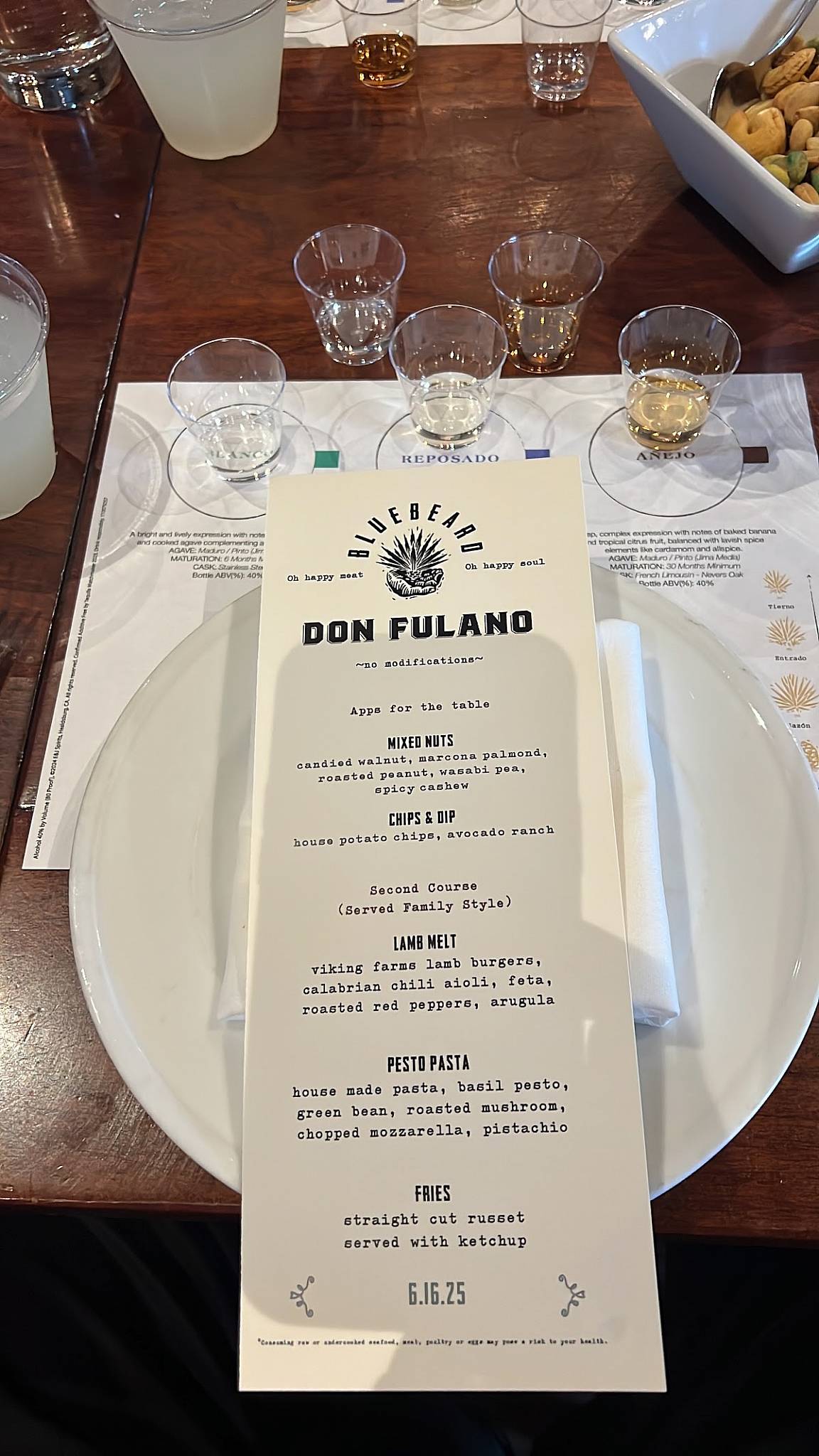 Menu at Bluebeard restaurant, Indianapolis
