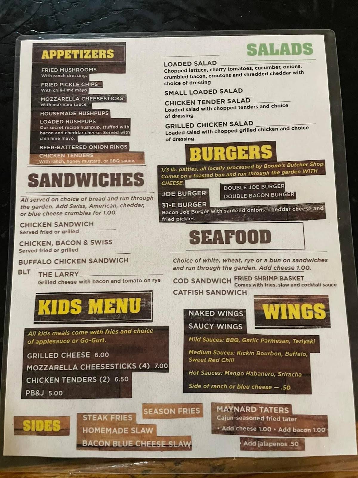 Menu at Bluegrass Tavern pub & bar, Bardstown