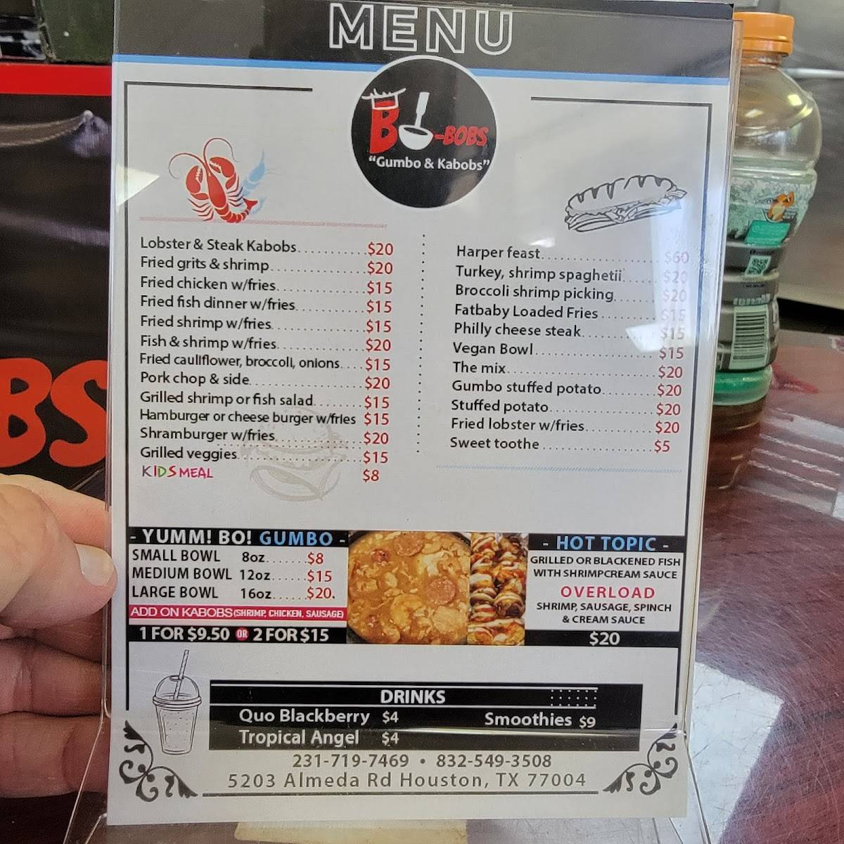Menu at Bo-bobs restaurant, Houston