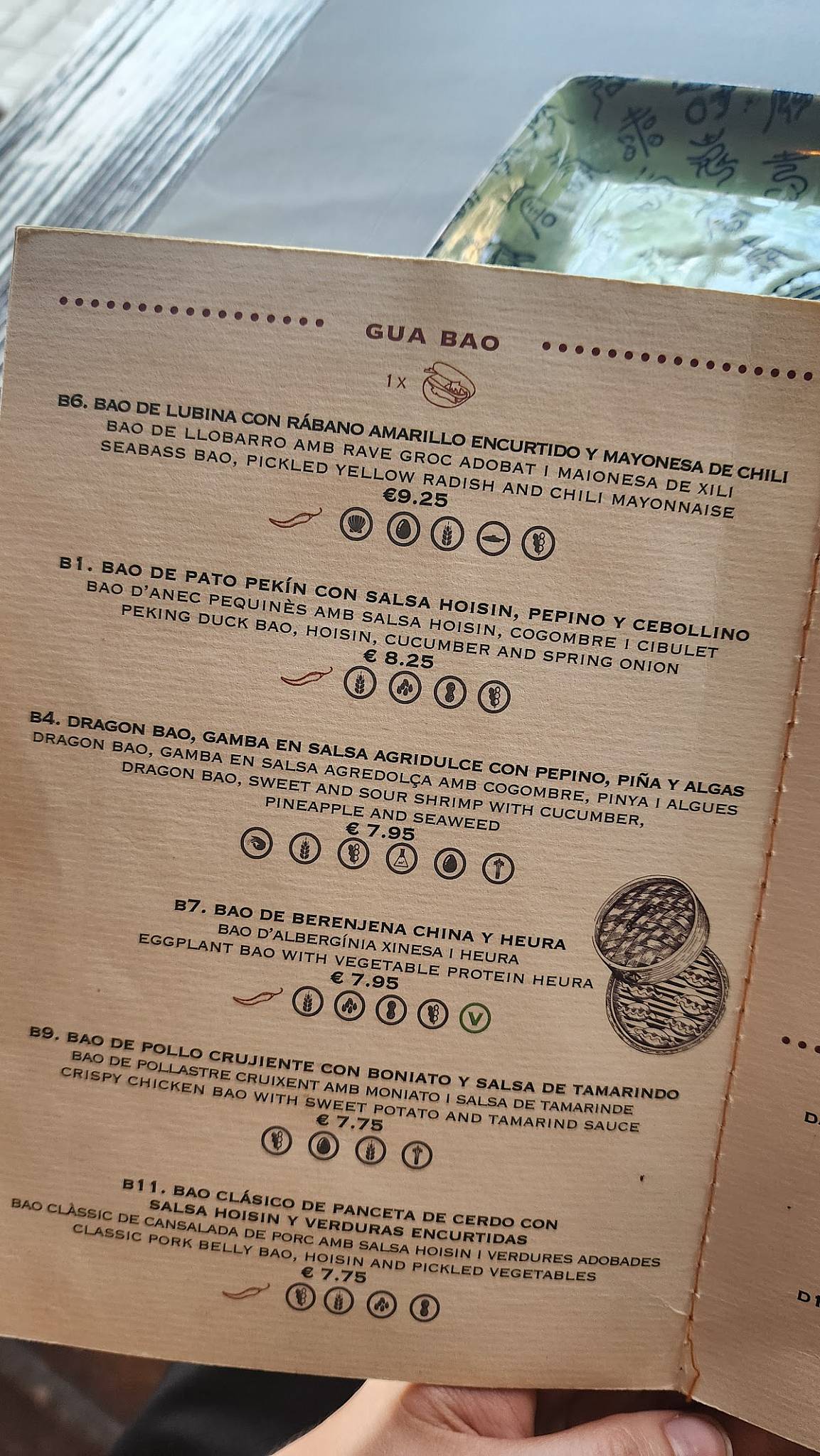 Menu at Boa-Bao pub & bar, Barcelona
