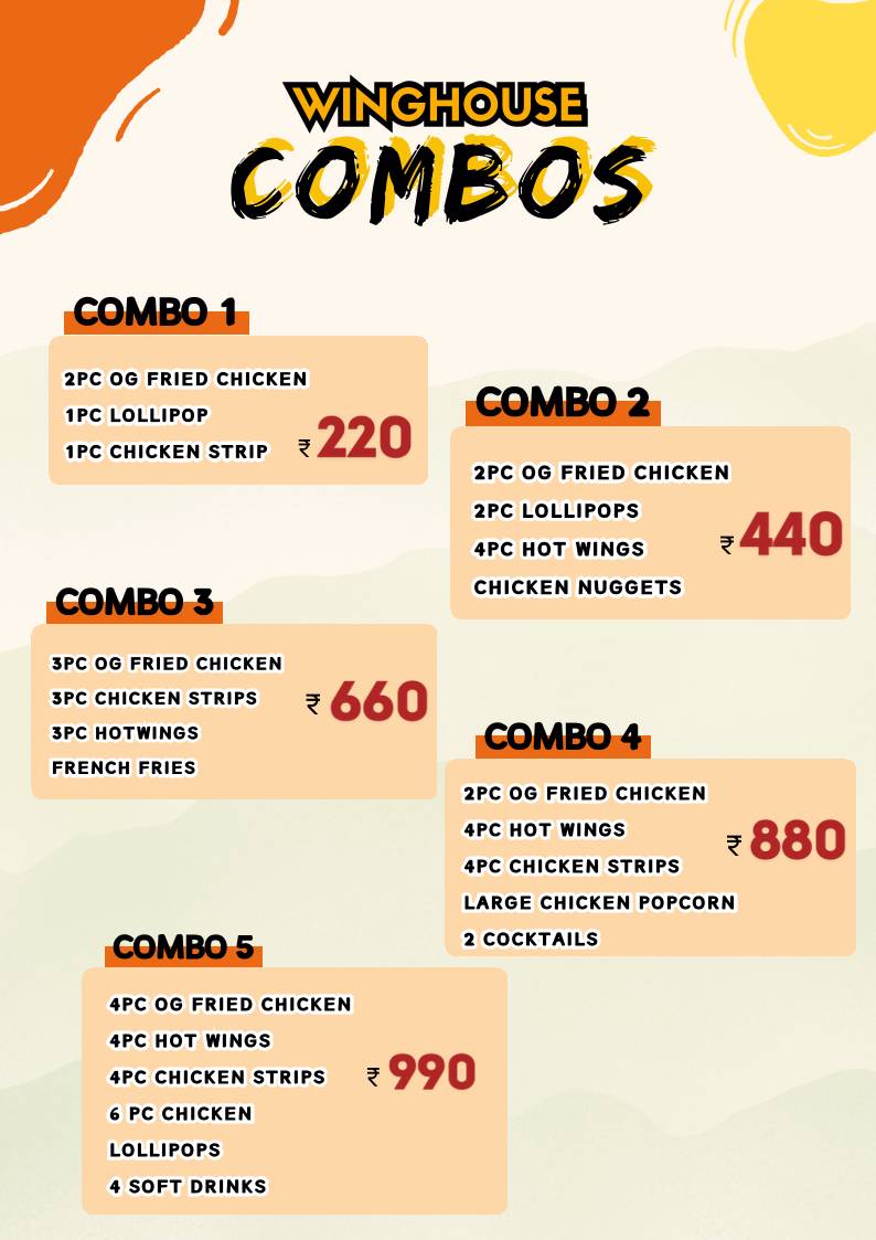 Menu at Wing House, Bobbili