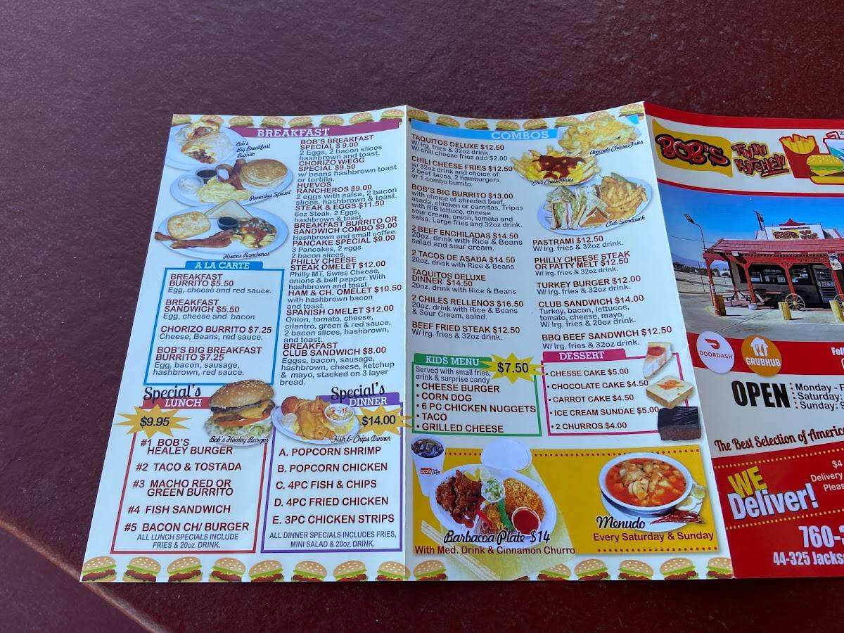 Menu at Bob's Twin Kitchen restaurant, Indio