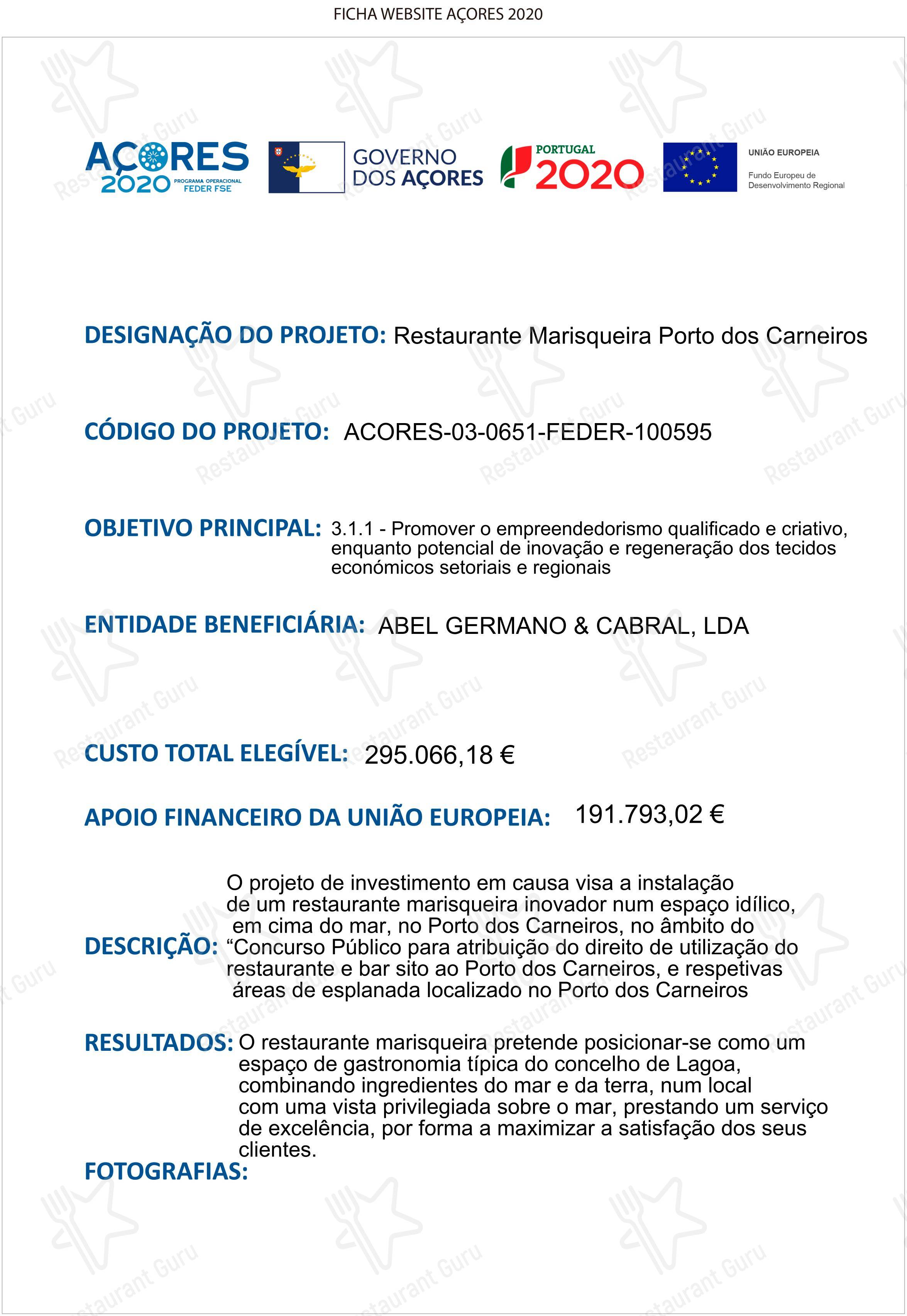Menu at Boca Aberta restaurant, Lagoa