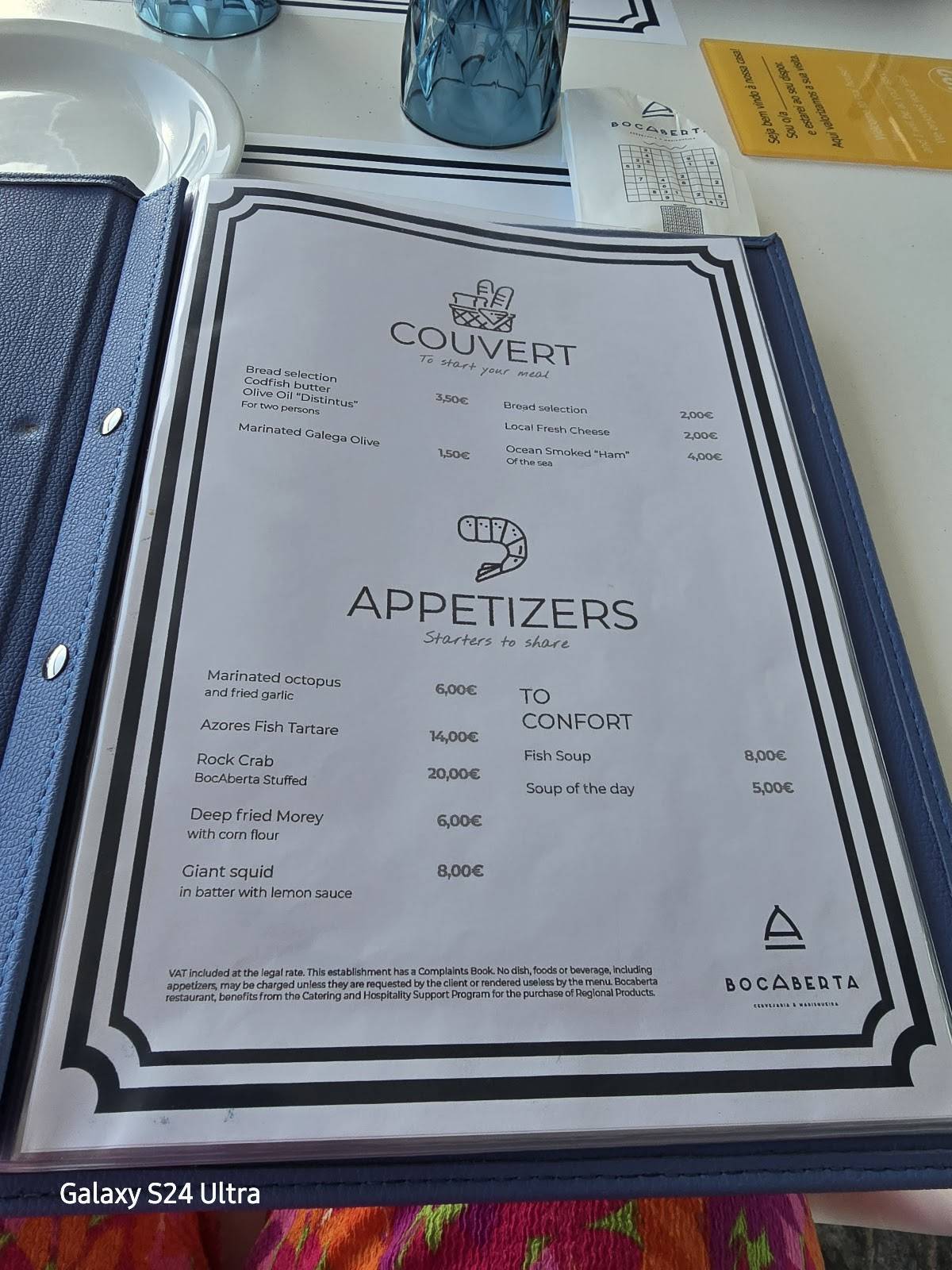 Menu at Boca Aberta restaurant, Lagoa