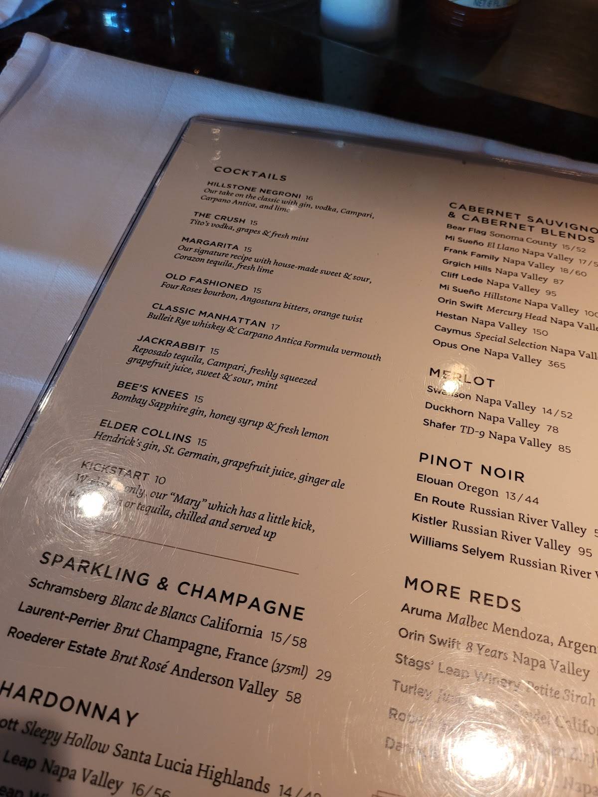 Menu at Houston's steakhouse, Boca Raton