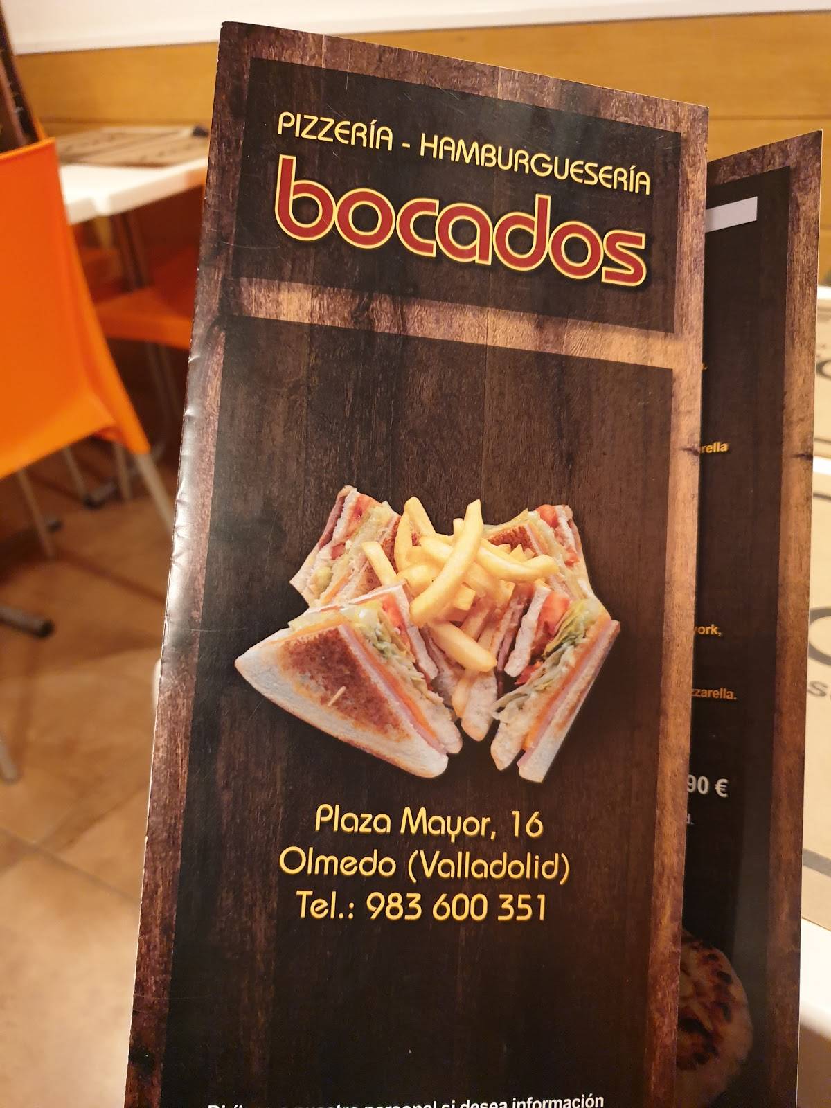 Carta del restaurante Bocados Olmedo, Olmedo