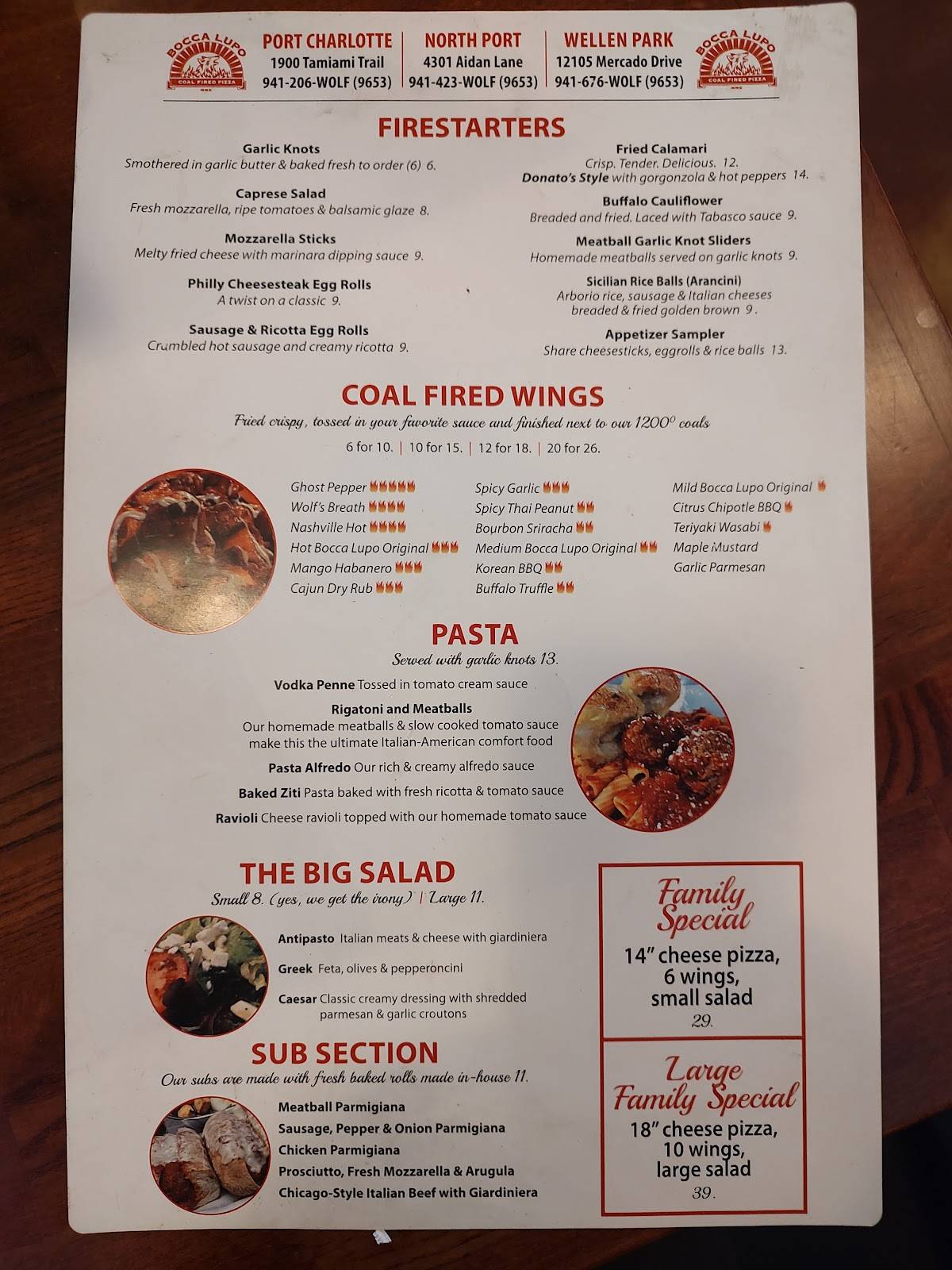 Menu at Bocca Lupo Coal Fired Pizza Wellen Park pizzeria, North Port ...