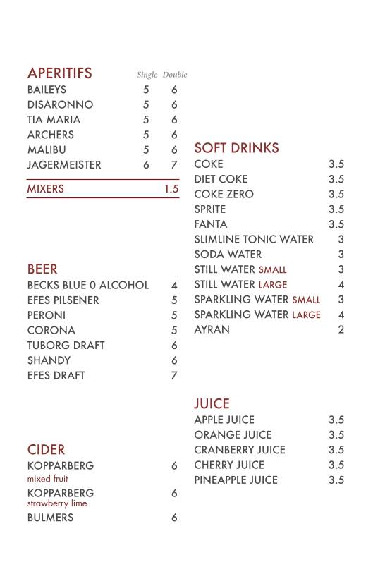 Menu at Bogaz Turkish Restaurant, Rayleigh