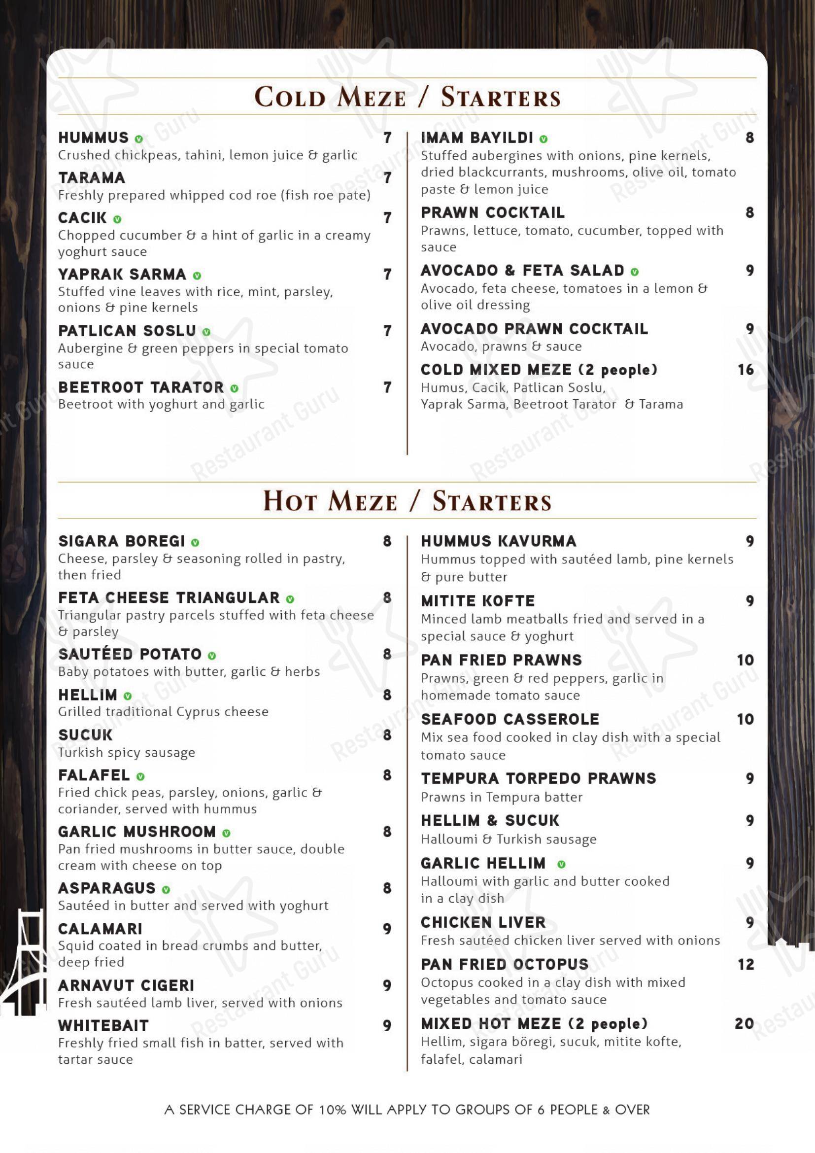 Menu at Bogaz Turkish Restaurant, Rayleigh