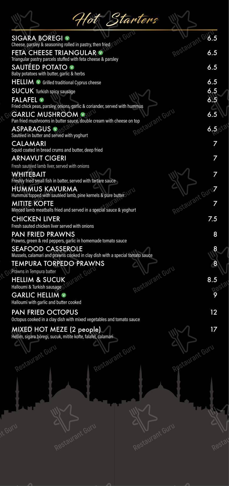 Menu at Bogaz Turkish Restaurant, Rayleigh
