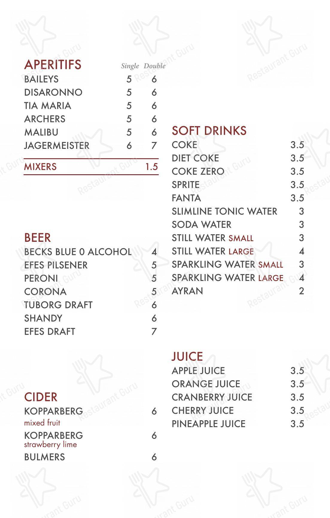 Menu at Bogaz Turkish Restaurant, Rayleigh