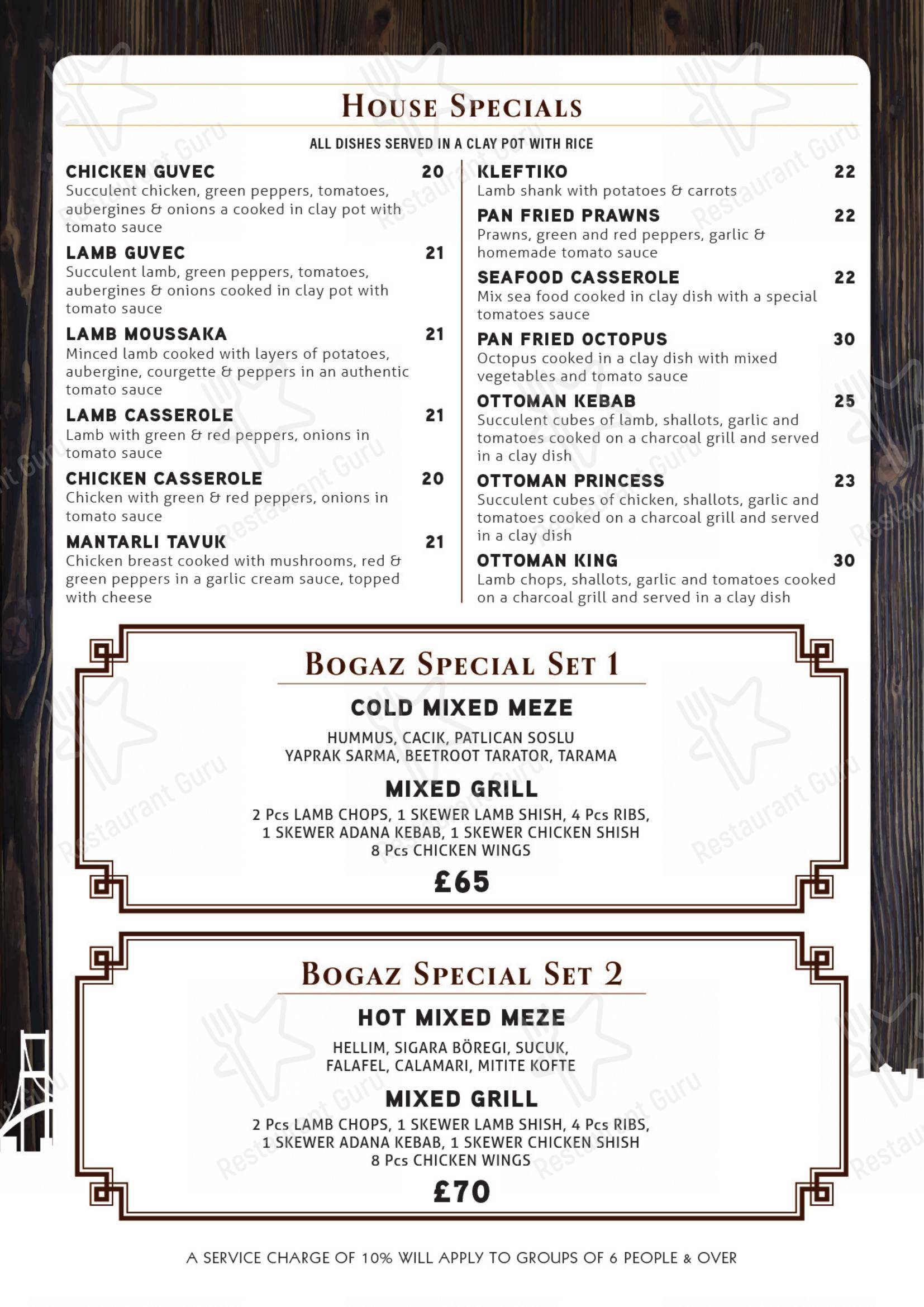 Menu at Bogaz Turkish Restaurant, Rayleigh