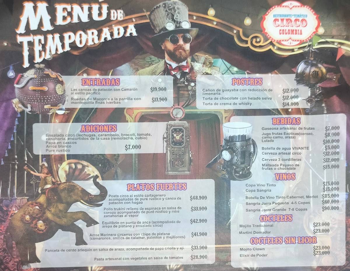 Carta de Restaurante Temático Circo, Bogotá, Kr 13 #67-00