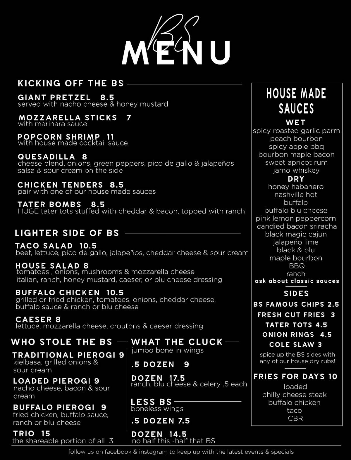 Menu at Bogside Pub, Willowick