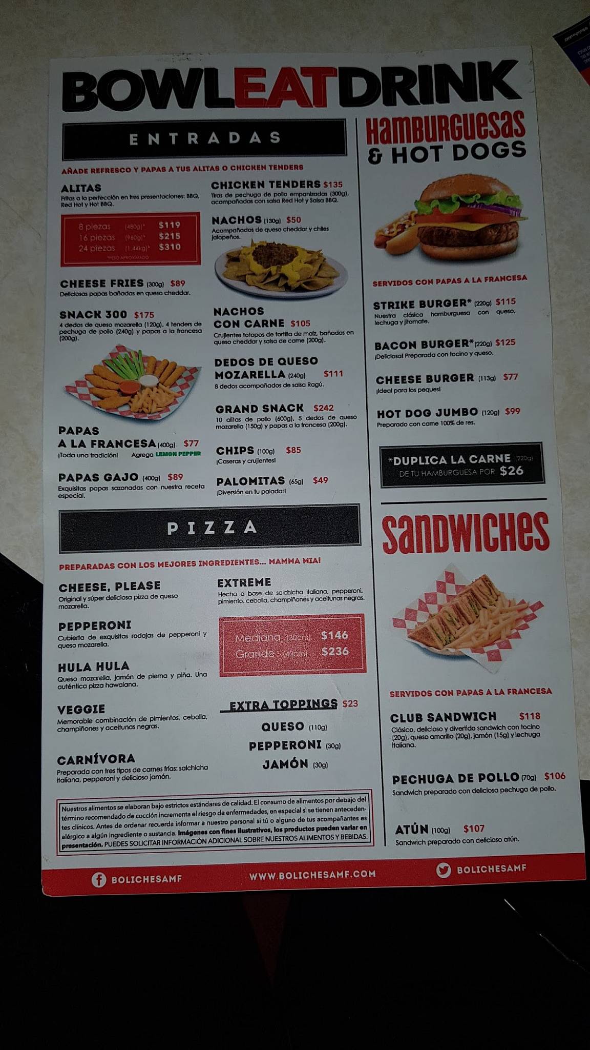 Carta del pub y bar Bol Obispado, Monterrey