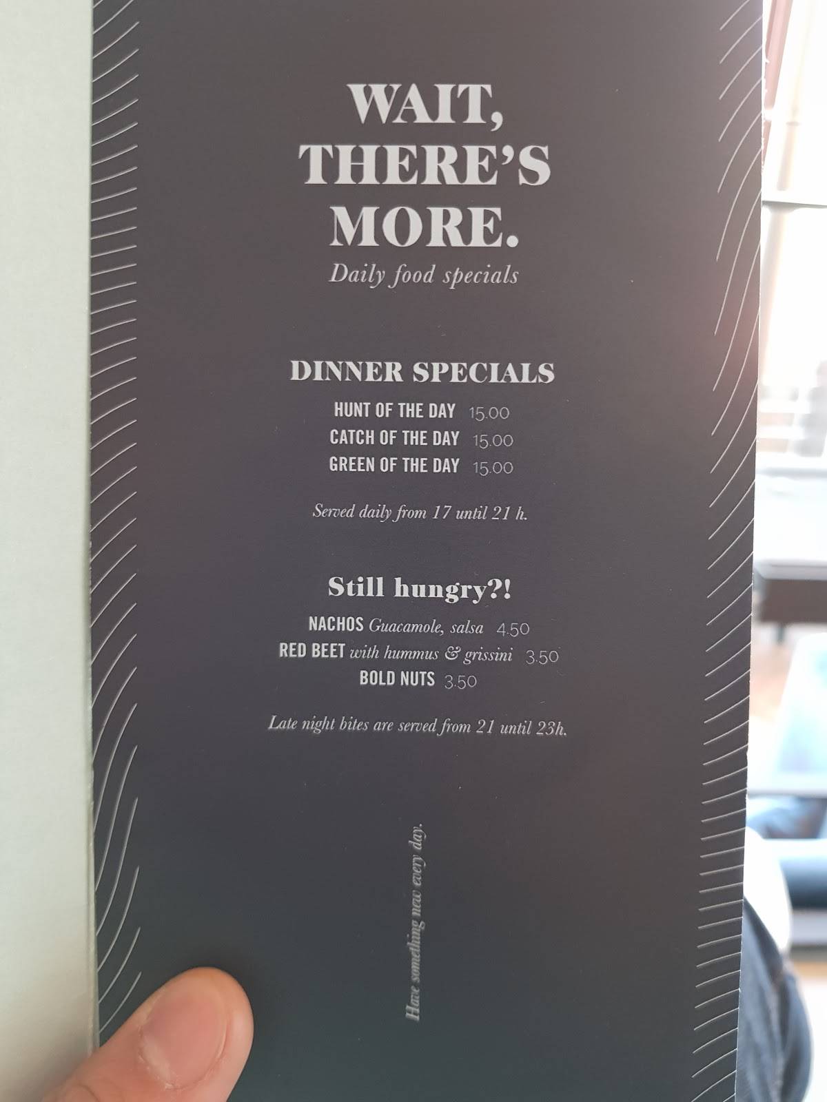 Menu at Bold Rooftopbar, Maastricht