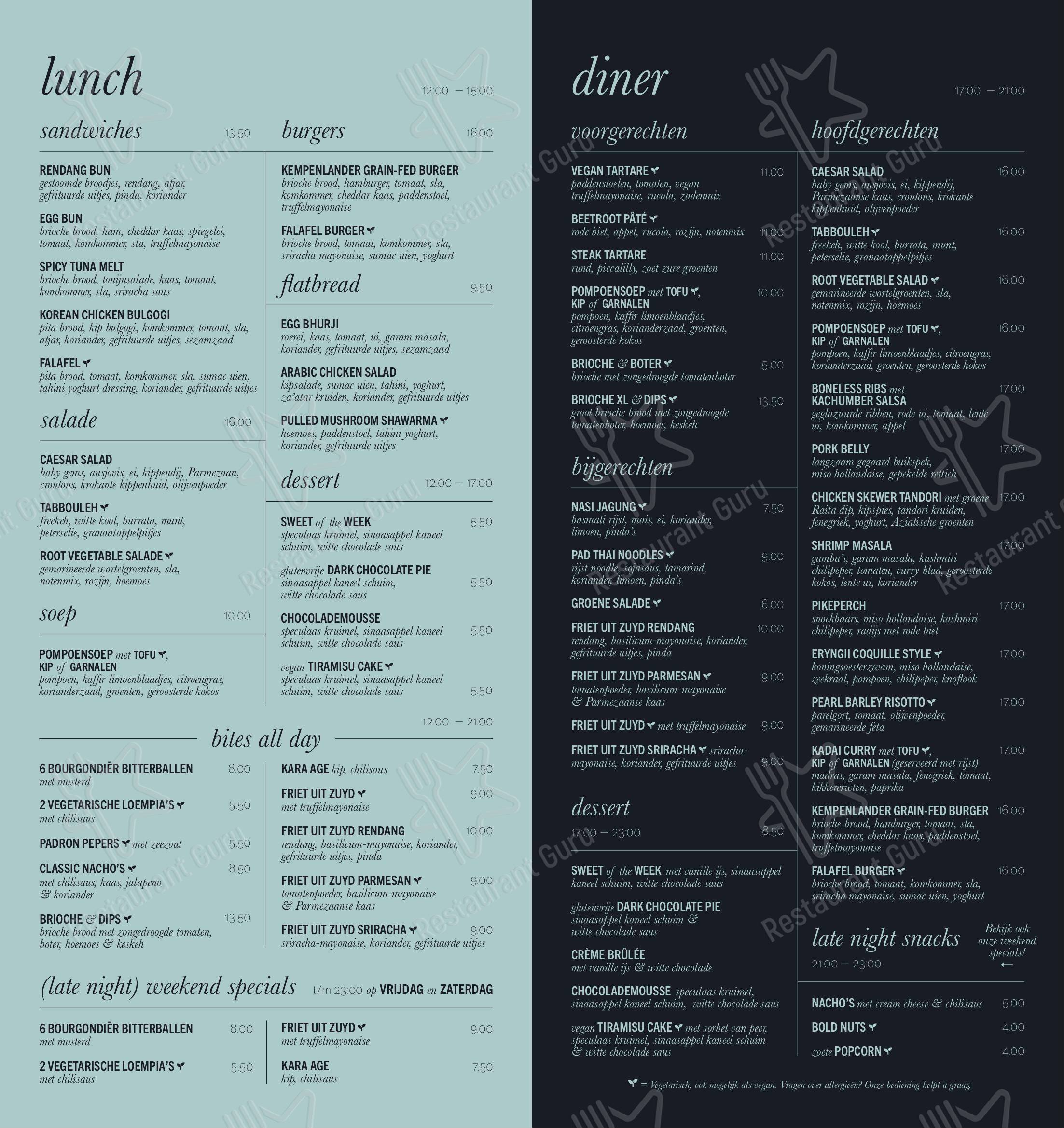 Menu at Bold Rooftopbar, Maastricht