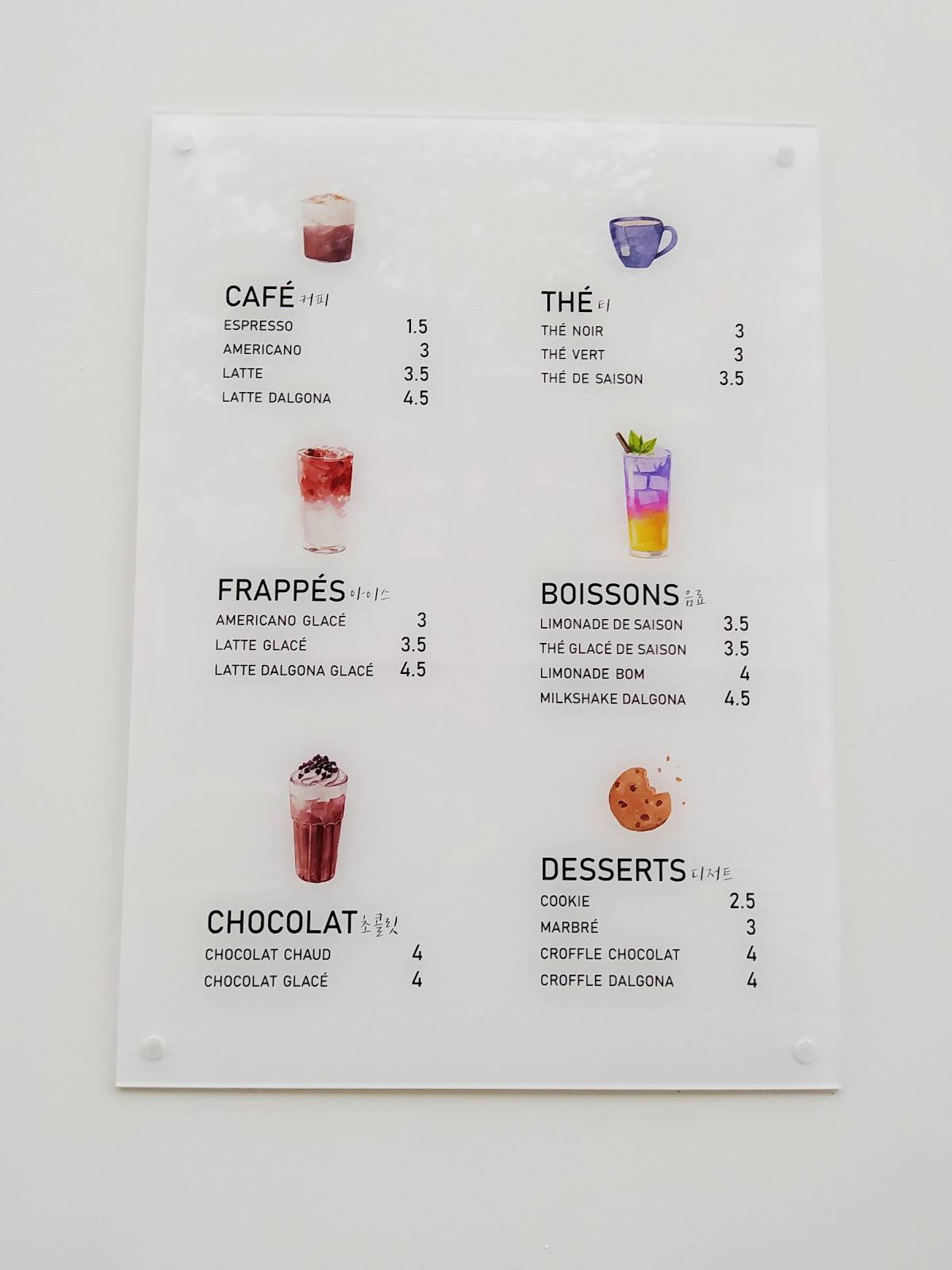 Menu at Bom Coffee Shop, Grenoble