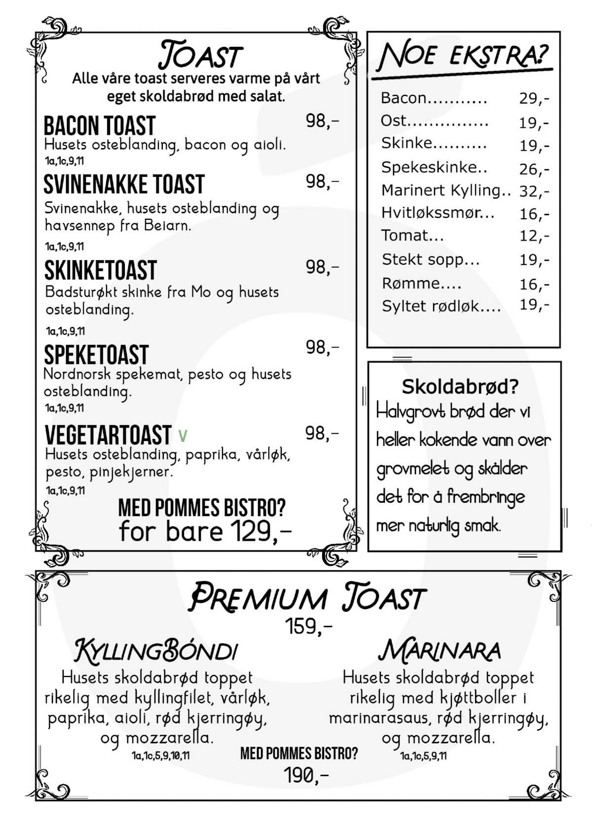 Menu at Bóndi restaurant, Bodø