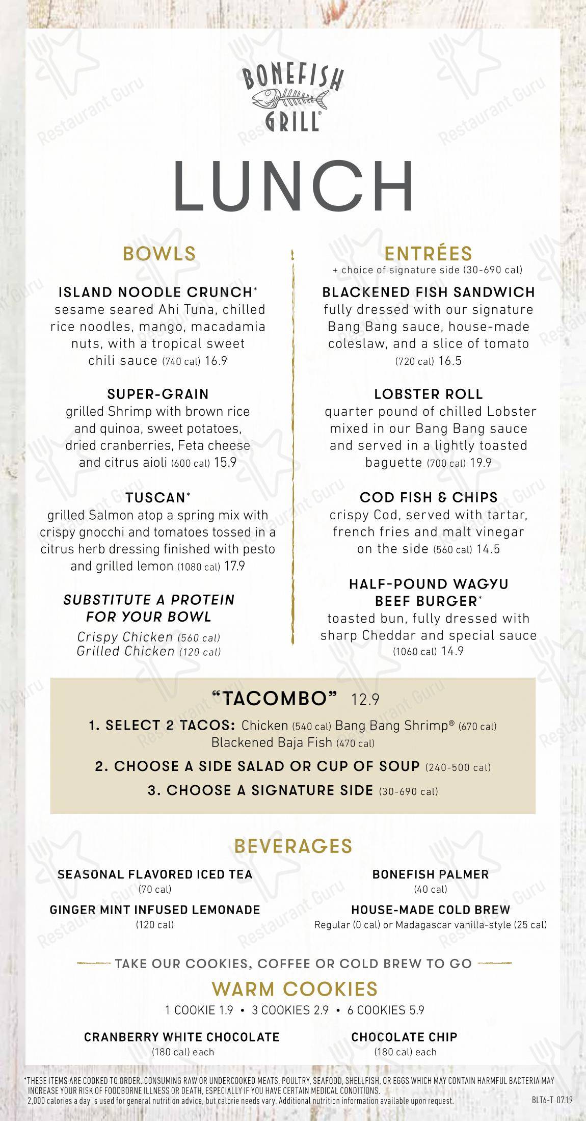 Menu at Bonefish Grill restaurant, Belleair Bluffs