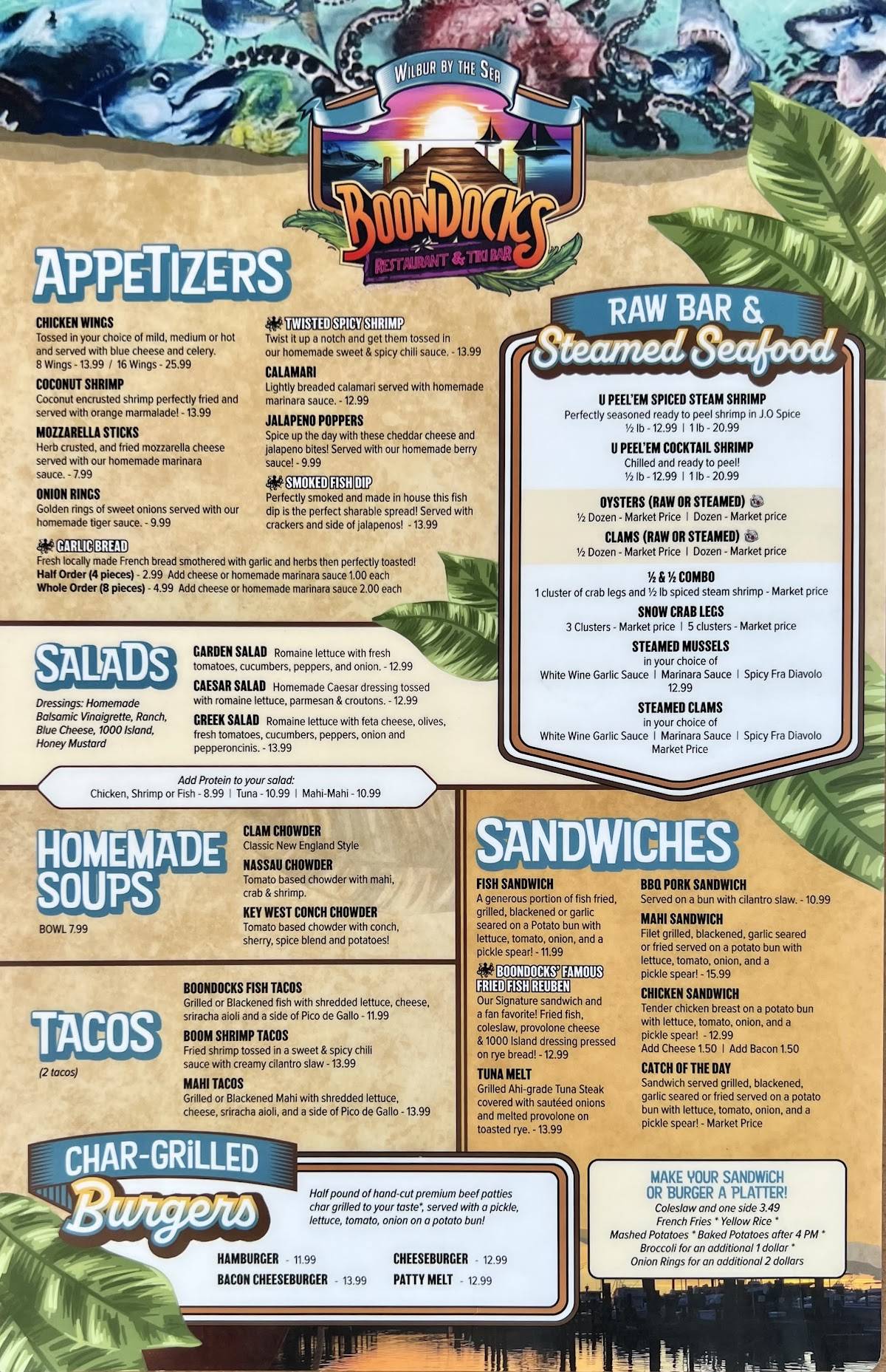 Menu at Boondocks Restaurant, Port Orange