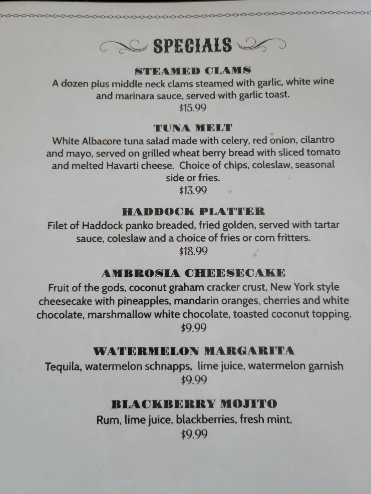 Menu at Boondocks Restaurant, Port Orange