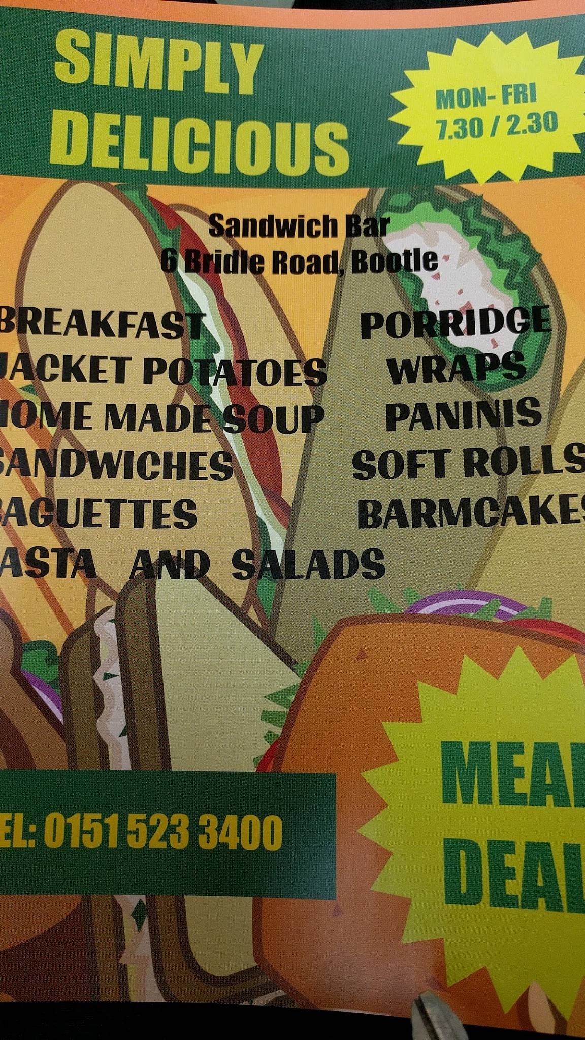 Menu at Simply Delicious, Bootle, 6 Bridle Rd