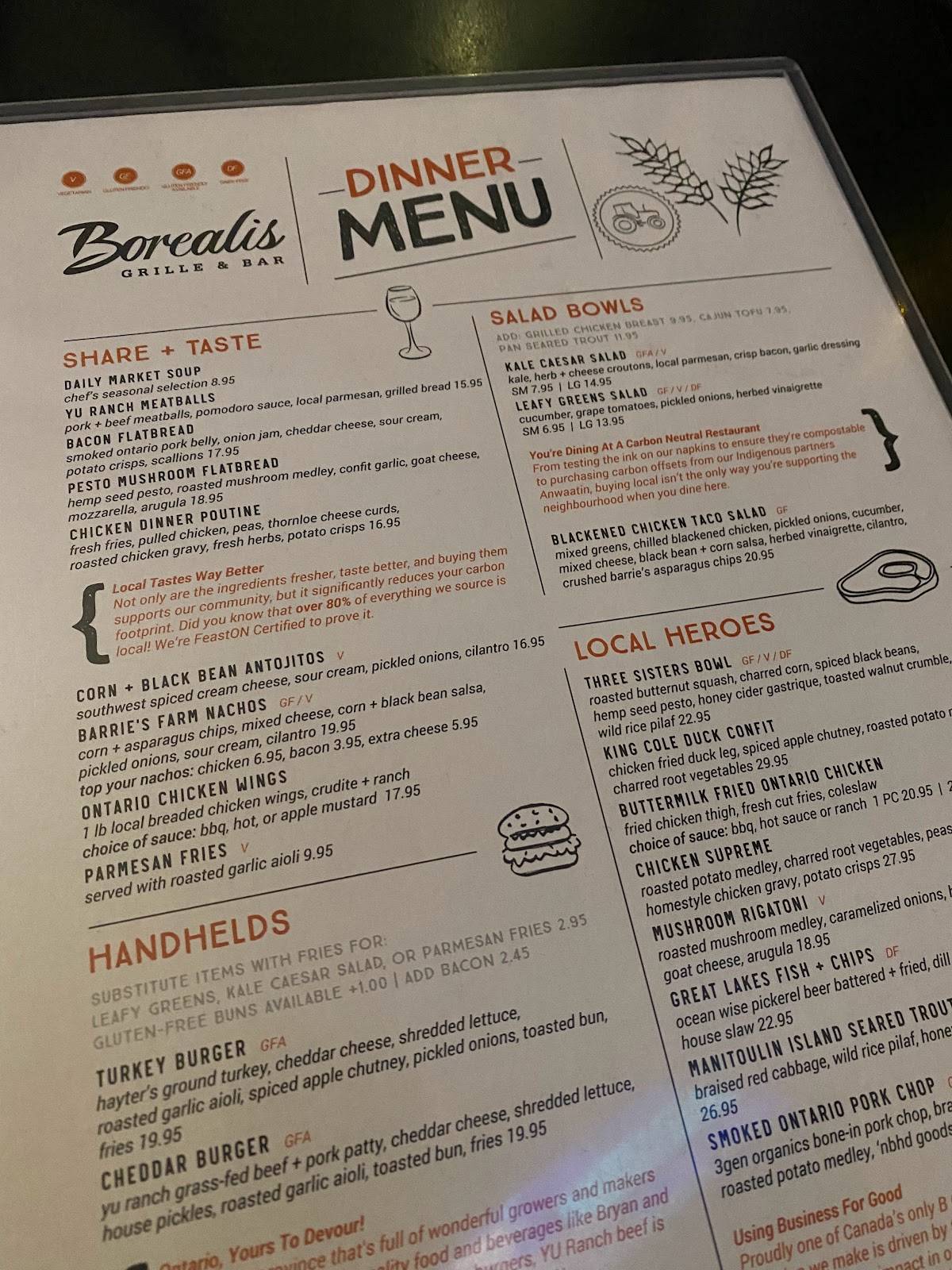 Menu at Borealis Grille & Bar (Guelph), Guelph