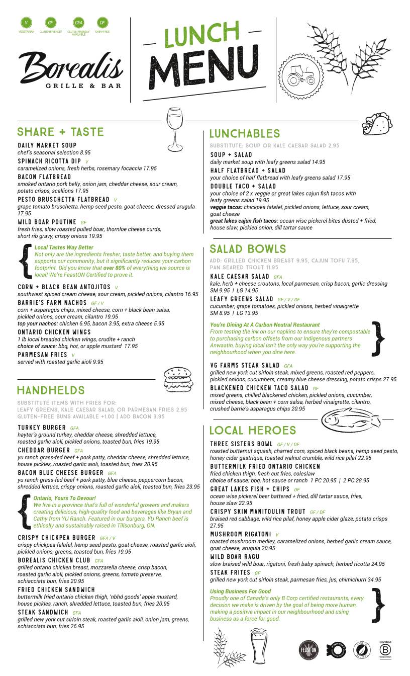 Menu at Borealis Grille & Bar (Guelph), Guelph