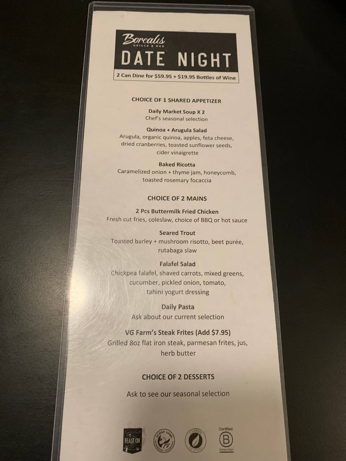 Menu at Borealis Grille & Bar (Guelph), Guelph