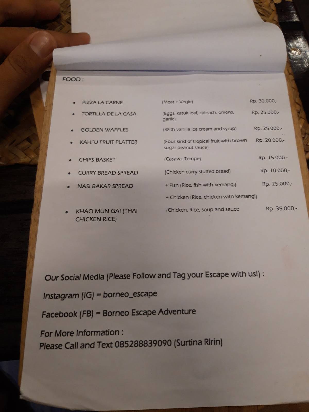 Menu at Borneo Escape Kafé Kahiu @Rumah Betang Sei Gohong cafe, Indonesia