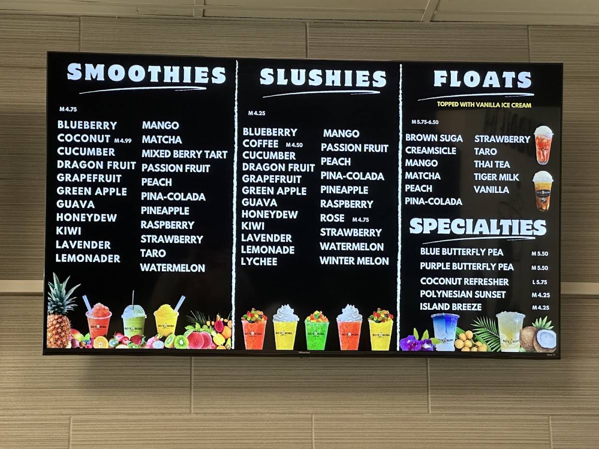 Menu at Bo's Boba cafe, Tulsa