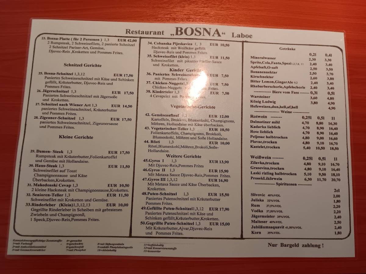 Speisekarte von Bosna restaurant, Laboe