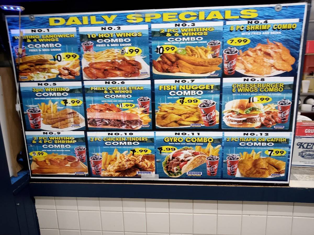 Carta del restaurante Boston fish supreme, Birmingham, 144 6th Ave SW