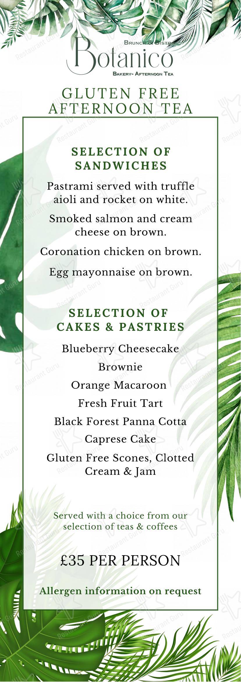 Menu at Botanico Woolton restaurant, Liverpool