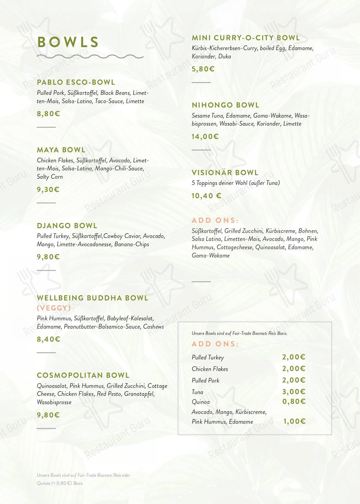 Speisekarte von Bowls & Blenders cafe, München, Augustenstraße 31