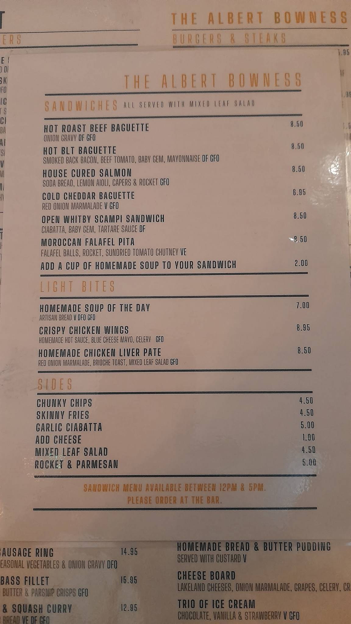Menu at The Albert pub & bar, Bowness-on-Windermere