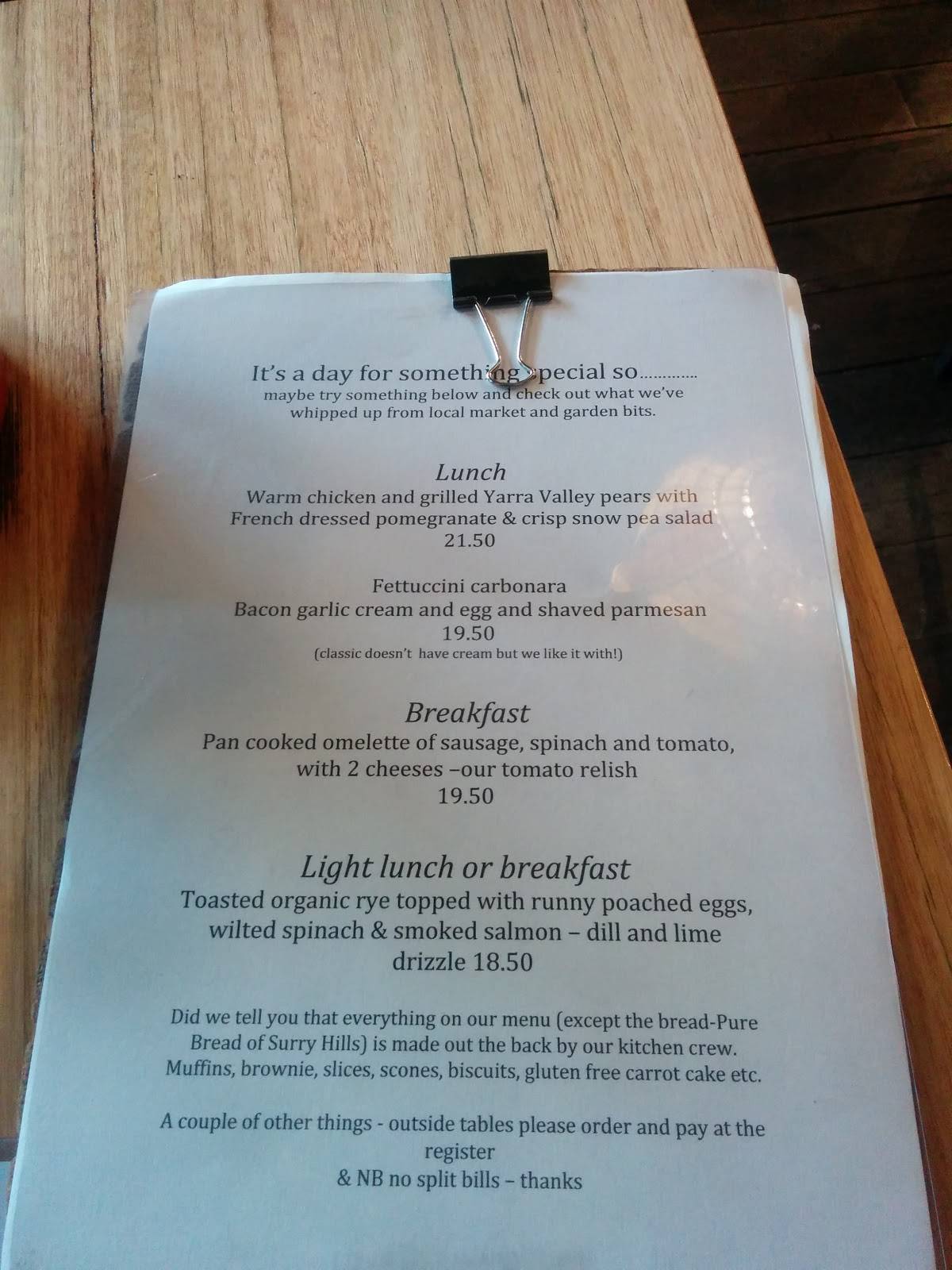 Menu at Red Cup Cafe, Box Hill