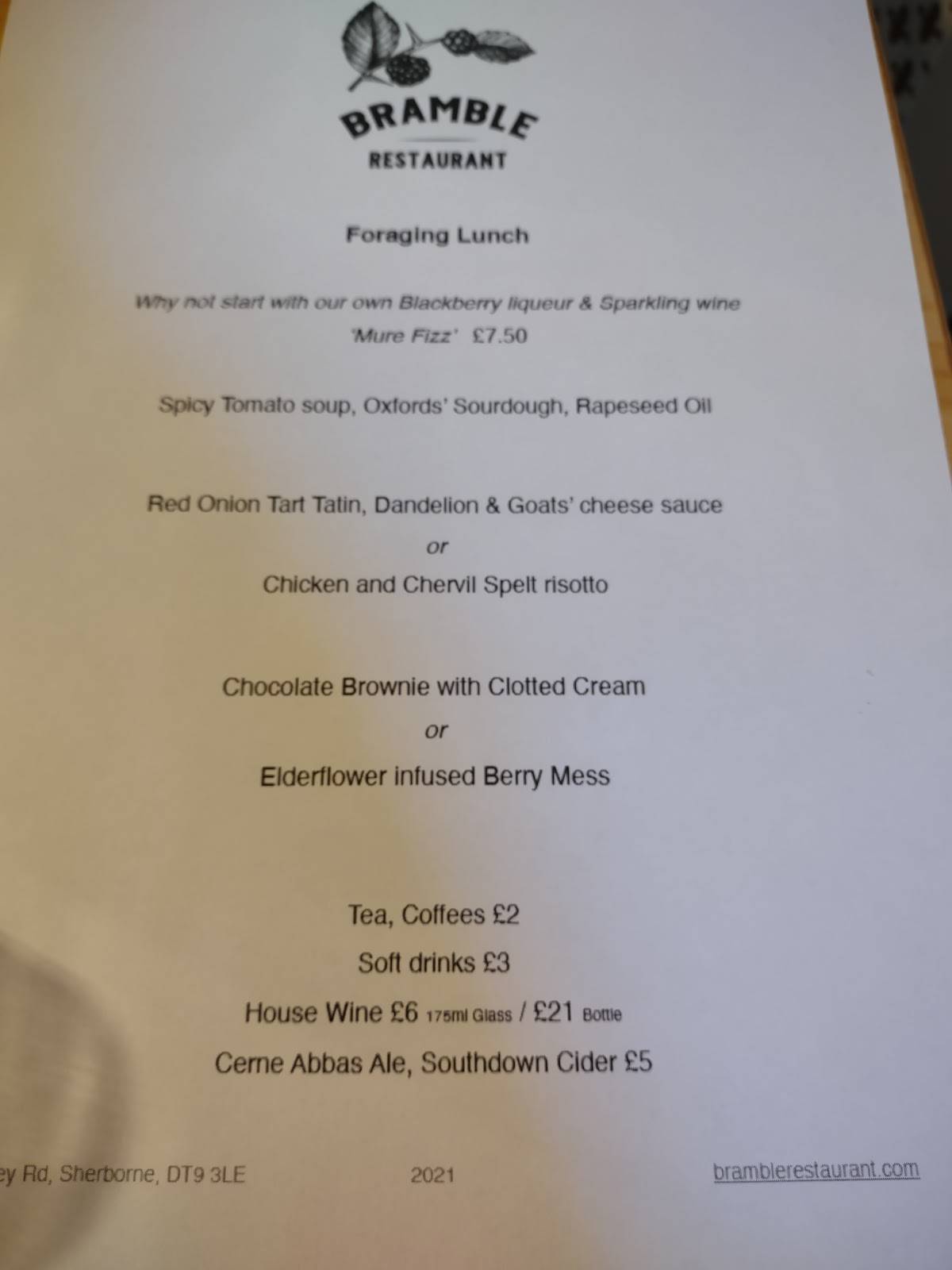 Menu at Brambles at 41 Cheap St restaurant, Sherborne